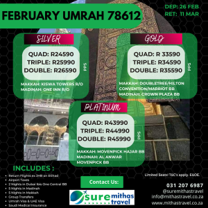Sure Mithas Travel - February Umrah 78612 - Silver | January / Febuary ...