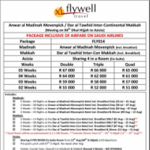 Flywell Travel - FLY014 - 5 Weeks | Hajj 2018 Packages - South Africa