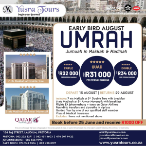 Yusra Tours - Early Bird August Umrah | August 2022 Umrah Package ...
