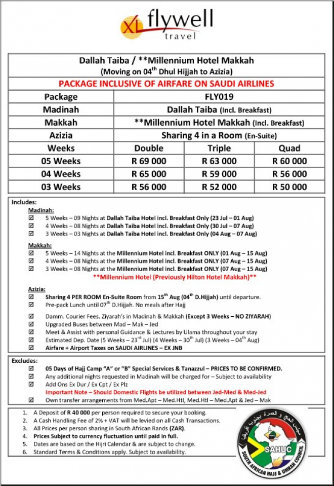 Flywell Travel - FLY019 - 3 Weeks | Hajj 2018 Packages - South Africa
