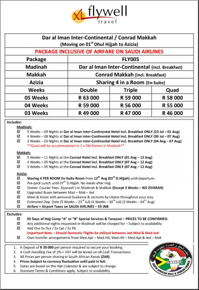 Flywell Travel - FLY005 - 4 Weeks | Hajj 2018 Packages - South Africa