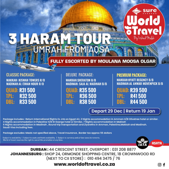 World of Travel - 3 Haram Tour - Deluxe Package | December 2019 Umrah ...