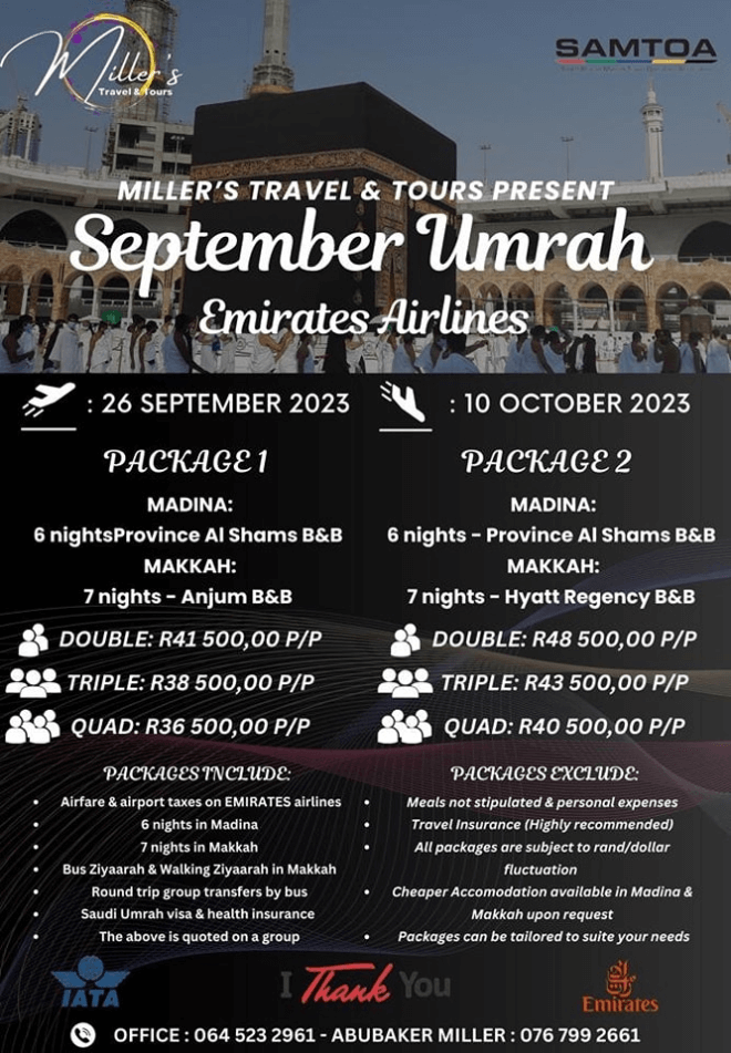 Miller's Travel - 5 Star September Umrah Package 2 | September ...