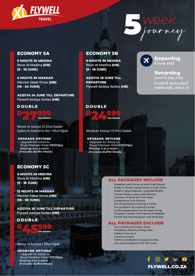 Flywell Travel - Economy 5C | Hajj 2022 / 1443 Packages - South Africa