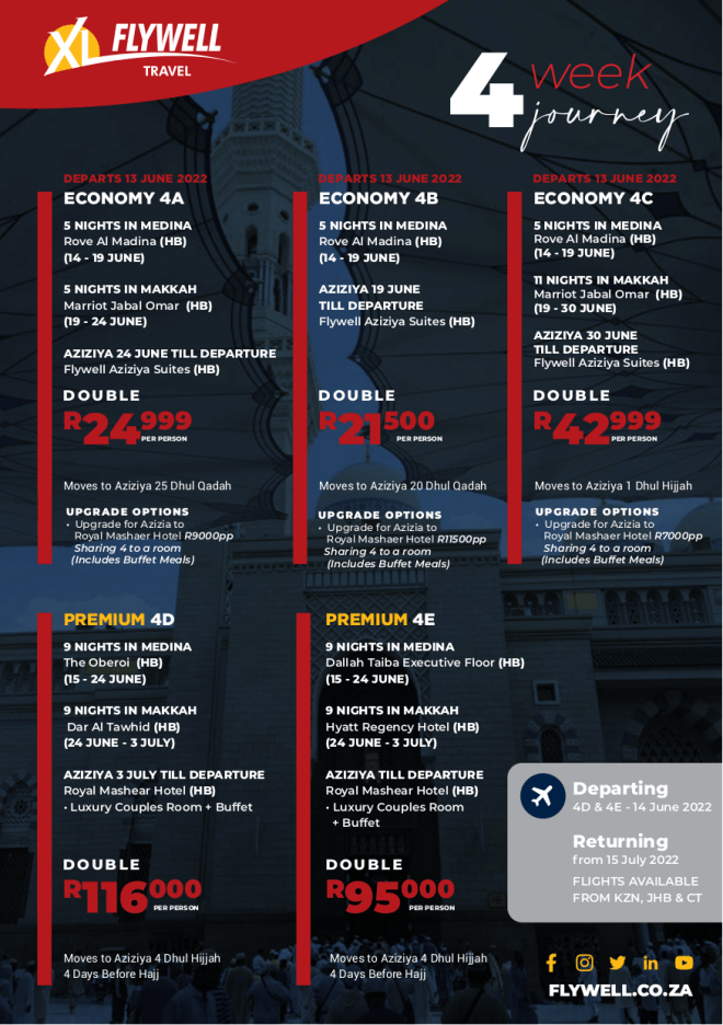 Flywell Travel - Premium 4E | Hajj 2022 / 1443 Packages - South Africa