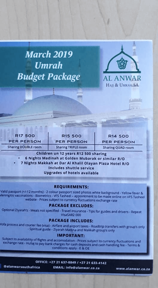 Al Anwar - March 2019 Umrah - Budget Package | March/April 2019 Umrah ...